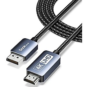 dockteck DisplayPort to HDMI Cable 4K 60Hz, DP to HDMI Cable 8ft, High Speed Display Port Cable UHD Monitor Cord, Unidirectional Male Braided Cord for DELL/HP/Samsung/TV/PC/Laptop/More