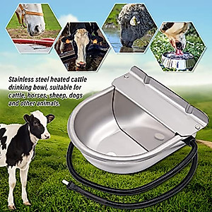 KHEARPSL Automatic Heated Water Bowl Heated Pet Dog Bowl Thermal-Bowl Livestock Water Trough Heated Waterer for Dog Cattle Horse Chicken Pig Goat (Flat Bottom)