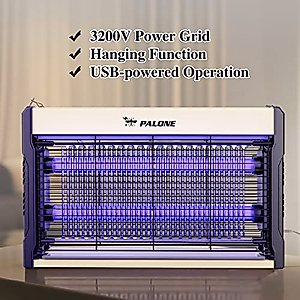 PALONE Electric Bug Zapper 3200V Mosquito Zapper Killer Indoor Insect Killer with Hanging Chain Mosquito Trap with Removable Collection Tray USB Electric Bug Zapper Outdoor for Home Office Warehouse