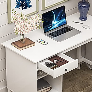White Desk with Drawers & Shelves,43-inch Small Desk for Bedroom White Vanity Desk with Storage Drawer,Modern Home Office Computer Desk