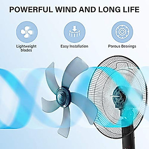 Simple Deluxe Oscillating 16″ Adjustable 3 Speed Pedestal Stand Fan with Remote Control for Indoor, Bedroom, Living Room, Home Office & College Dorm Use, 16 Inch, Black