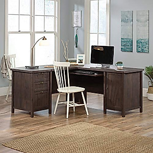 Sauder Costa L-Desk, L: 65.12" x W: 65.12" x H: 30.0", Coffee Oak Finish