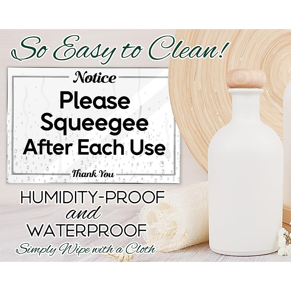 Airbnb Essentials for Hosts Bathroom Signs - 4"x6" Acrylic Sign w/Mounting Tape - Please Squeegee After Each Use Bathroom Sign Rental Home Necessities - Bathroom Door Signs