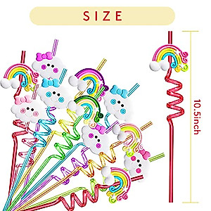 Rainbow Birthday Party Supplies Drinking Plastic Straws 24 for Kids Girls Boys Rainbow Cloud Party Favors Decorations with 2 Cleaning Brushes - Set of 26 (8 Styles)