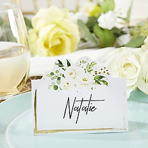 Kate Aspen Sage Green Party Decorations, Eucalyptus Floral Tent Place Cards (Set of 50) - Perfect for Greenery Baby Shower & Bridal Showers