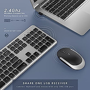 TechGround Wireless Keyboard and Mouse Combo, 2.4GHz Ultra Thin Full Size Wireless Keyboard Mouse Set for Laptop, PC, Desktop, Windows 7, 8, 10, Black and Silver