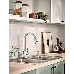 Moen Lainie Stainless Dual-Mount 22-Inch x 33-Inch Stainless Steel Kitchen Sink with Pulldown Kitchen Faucet and Soap Dispenser, All-in-One Kit, 21689