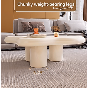 QEZEOM Cloud Coffee Table,Unique Wavy Design, Irregular Shape Living Room Coffee Table, Modern Aesthetic Cute Funky Indoor Center Table for Living Room Bedroom, 46.06in, Cream White