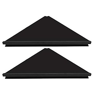 Evron Wall Mount Corner Shelf,Easy to Install Metal Front Floating Corner Shelf with Self-Adhesive Tapes,Wood Imitation Corner Shelves with Wire Pass Hole Pattern (Black Set of 2)