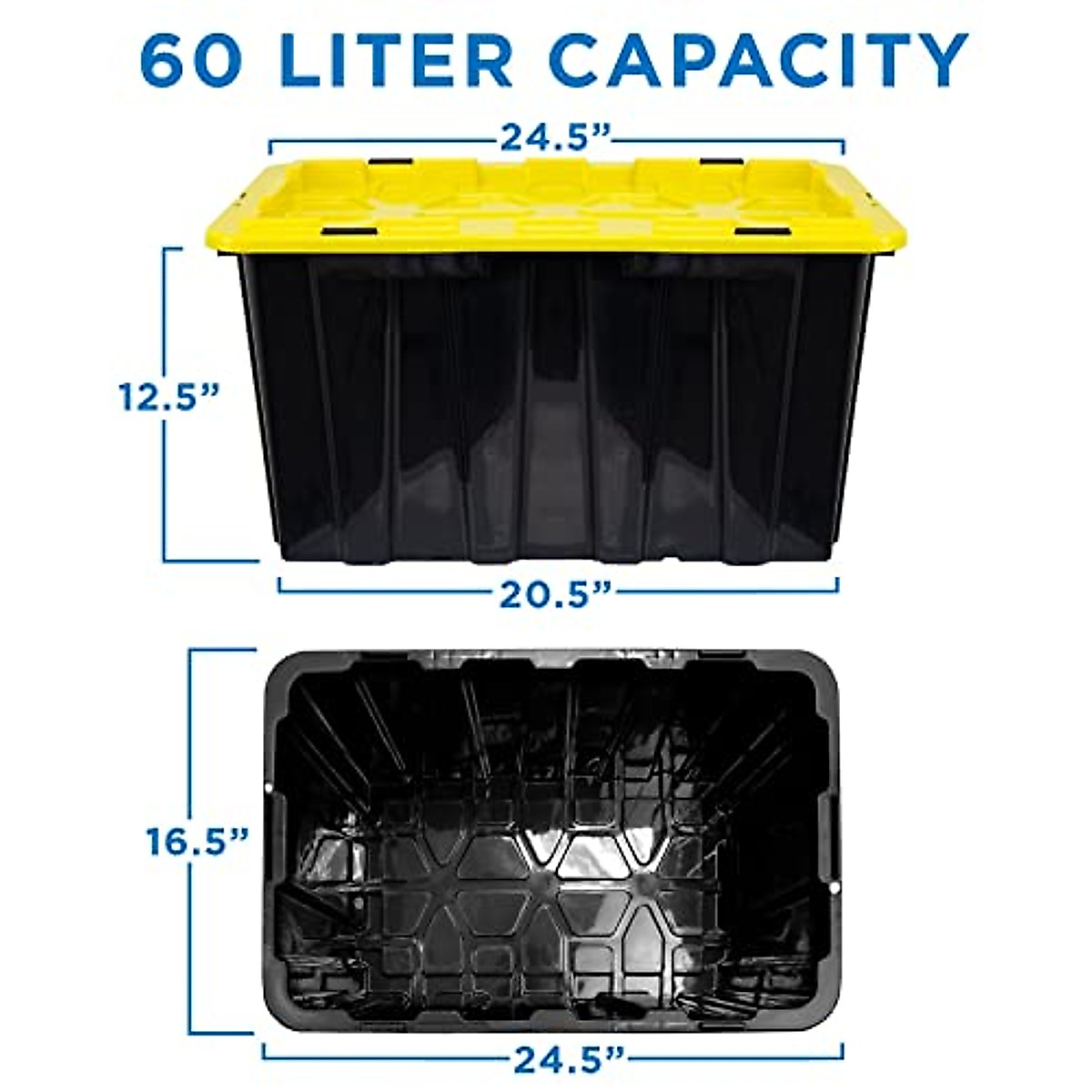 QTIQ 15.8 Gal. Heavy-Duty Plastic Storage Bins, Black and Yellow, 3 Count