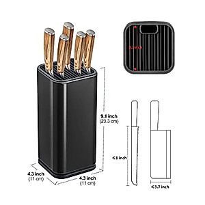 Universal Knife Block Holder, Large Black Stainless Steel Kitchen Knife Organizer without Knives, Modern Countertop Space Saver Knife Storage Stand with Scissors-slots (black)