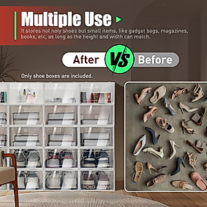 DDBESSIC Shoe Box Organizer,Clear Plastic Stackable Shoe Storage Box,Side Lid Odor Prevention Foldable for Rooms, Cabinets 20 Pack,White