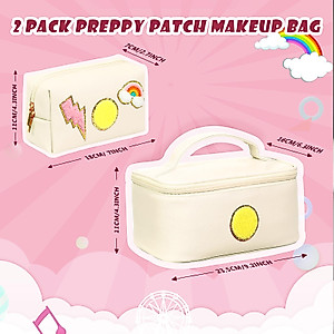 Yowivon 2 Pieces Makeup Bag Set Beige Cosmetic Bag Travel Toiletry Bag Preppy Skincare Bag Makeup Organizer, Gifts for Women Mom Bride Bridesmaids