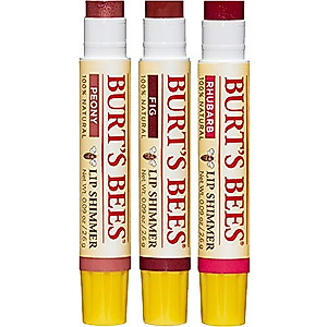 Burt's Bees Kissable Color Holiday Gift Set, 3 Lip Shimmers in Festive Gift Box, Warm Collection in Peony, Fig and Rhubarb