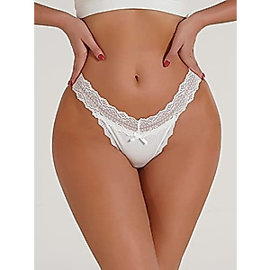 Milumia Women Sexy Panties Floral Lace Cut Out Thongs Mid Waist Underwear Briefs White Plain Medium