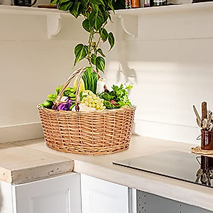 TwentyNext Wicker Picnic Basket with Double Folding Handles, Natural Large Willow Hamper Empty Basket Cheap Easter Eggs Candy Storage Wine Basket for Toy, Flower, Wedding Gifts（Red Stripe L）