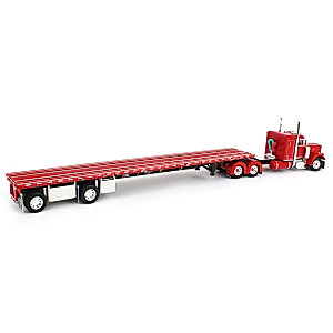 DCP 1/64 Red Peterbilt 359 w/ 63" Flattop Sleeper & 53' Wilson Roadbrute Flatbed Trailer 60-1539