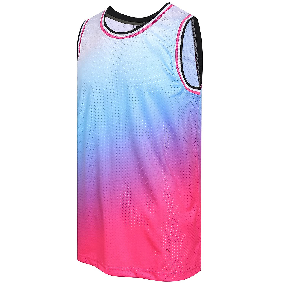 DEHANER Custom Basketball Jersey for Men Kids Youth Causal Summer Game Mesh Tank Top Outfits,White/Light Blue/Pink Gradient Jersey,Men Size Large