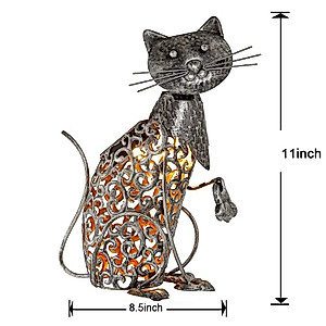 Nature's porter Silver Cat and Dog Figurine Metal Material Solar Powered Outdoor Garden LED Lights for Yard Patio Lawn Landscape Pathway Decorations(2 Packs)