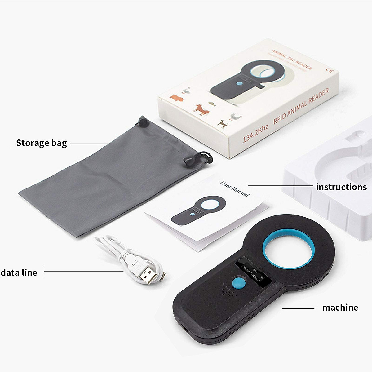 Bluetooth Animal Microchip Tag Reader Scanner, Symcode Wireless RFID EMID Animal Handheld Reader Pet ID Scanner Rechargeable Animal Chip Scanner Pet Tag Scanner FDX-B(ISO 11784/11785) ID64 RFID