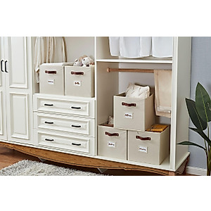 DECOMOMO Storage Bins | Cube Storage Bin with Label Holders, Fabric Storage Cubes for Organizing Shelves Closet Toy Clothes (10.5" x 11" / 6pcs, Beige)