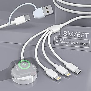4-in-2 Apple Watch Charger Cable for Apple Watch/iPhone/Airpods, Watch Magnetic Charging Cable with iWatch Series SE/8/7/6/5/4/3/2 - Wireless Travel Watch Charger for AirPods 1/2/3/Pro&iPad Series