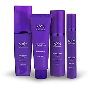 NxN Oil Control System - Set with Kaolin Clay Face Mask, Mattifying Primer, Cleansing Face Wash, & Daily Moisturizer - Oily Skin Sebum Control Kit for Men & Women