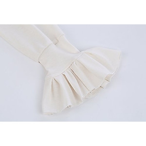 Valphsio Women's Long Sleeve Rib Ruffle Front Sweater Crewneck Puff Shirt Pullover Cute Tops (Large, White)