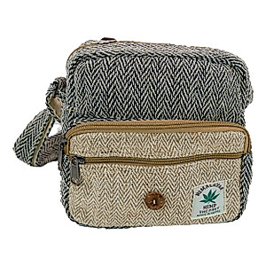 Zen Canyon Natural Hemp Herringbone Cross Body Purse Multipurpose Shoulder Bag, 8 x 8 Inches (Dark Brown)