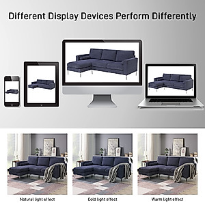 LCH L-Shaped Sectional Sofa with Reversible Chaise Lounge, 3-Seat Convertible Couch w/ 2 Pillows and Metal Legs, 86 inch, Perfect for Living Room, Apartment, Small Space, Blue