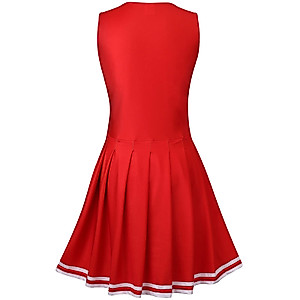 GRAJTCIN Girls Cheerleader Costume Dress for Kids Halloween Costume 6 Years Cheer Uniform Cheerleading Outfit (130, Red)