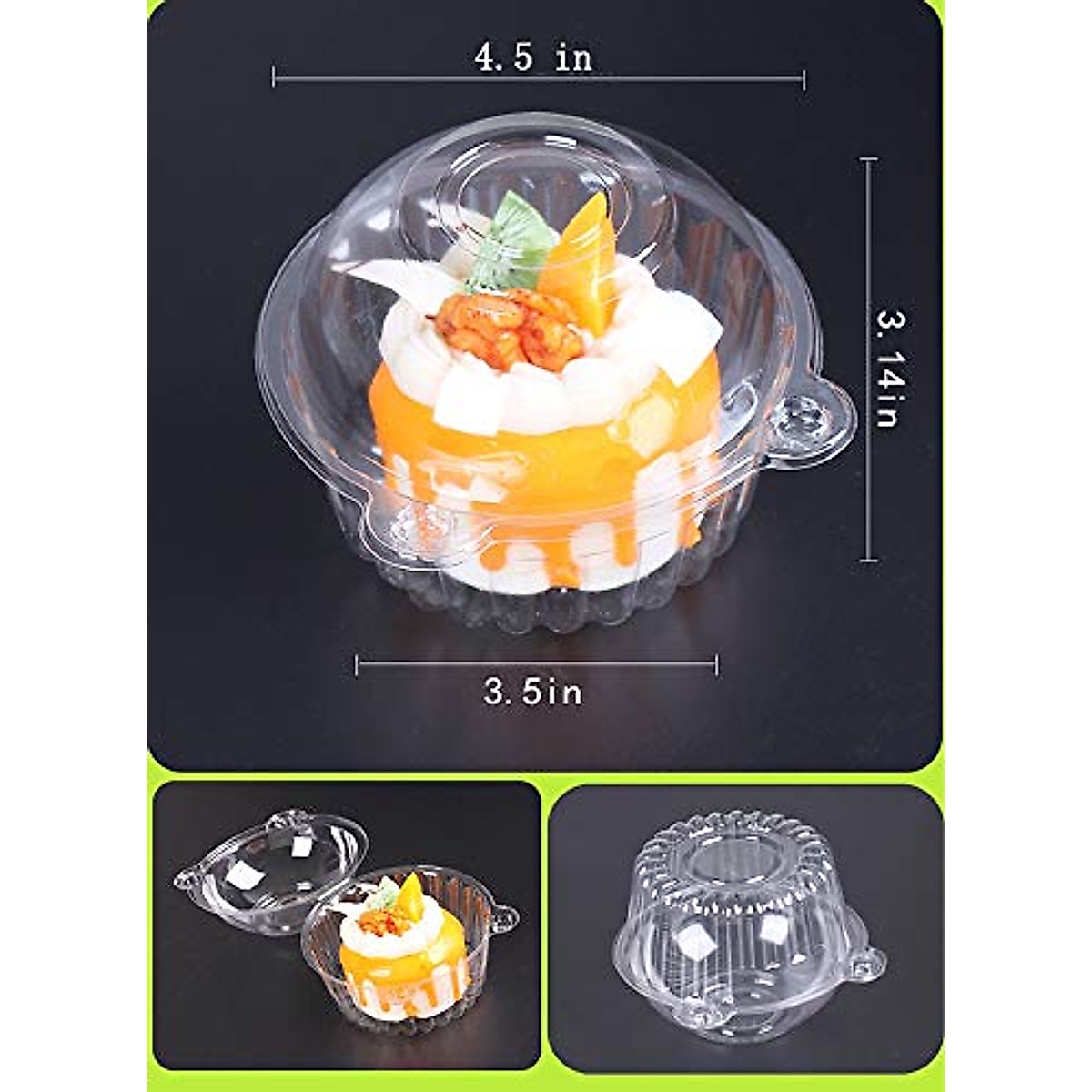 i-CHONY Individual Cupcake Container - 100pcs Cupcake Holder Plastic Disposable Clear Dome Single Cupcake Carrier Holder Muffin Individual Small Container Cases Box Cups