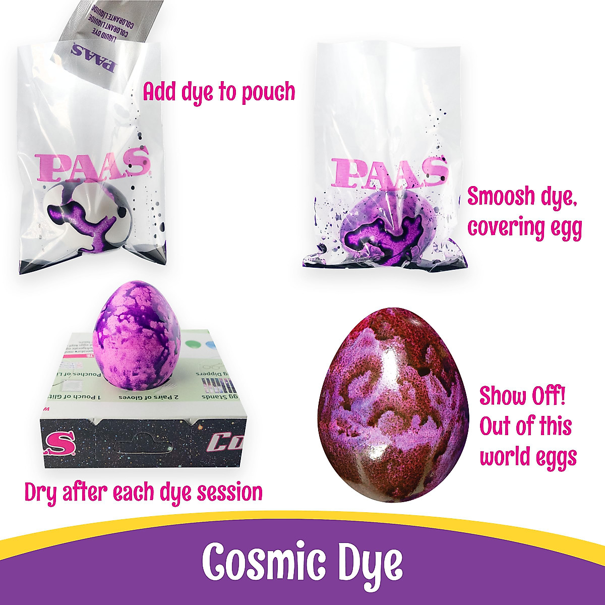 PAAS Easter Egg Decorating Bundle, Includes 1 Deluxe Kit, 1 Cosmic Egg Dying Kit, and PAAS Whiskers for Easy Egg Dying, Food Safe Dye for Family Easter Activity (3 Piece Bundle)
