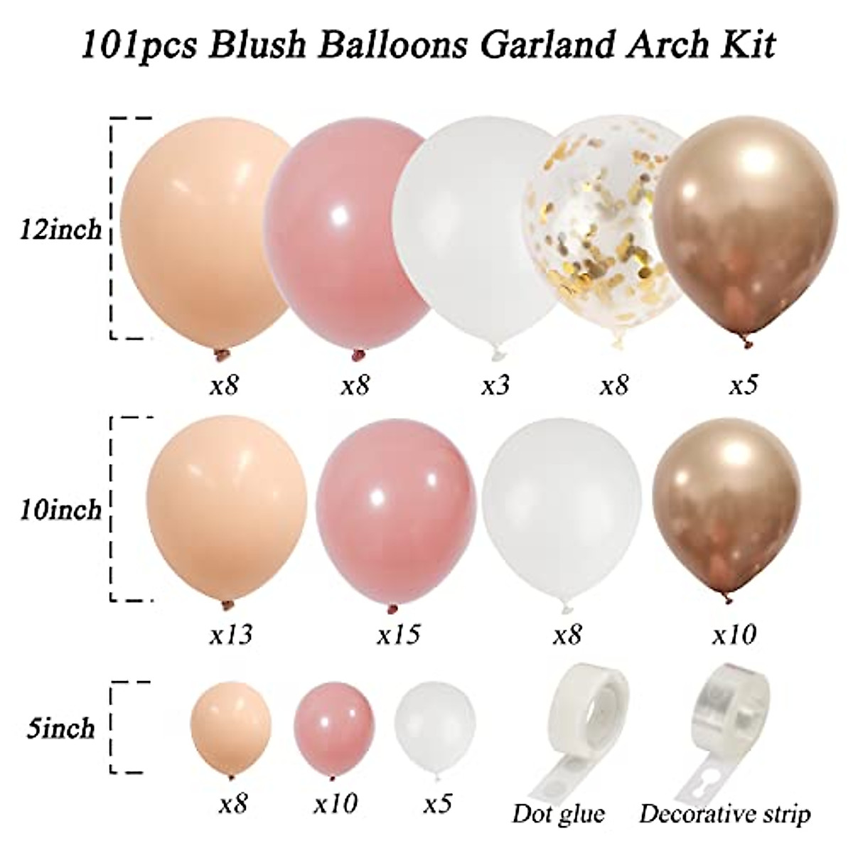 RUBFAC Blush Balloons Garland Arch Kit, Retro Pink Orange Gold White Balloons Confetti Latex Balloons for Girls Baby Shower Garden Tea Party Bachelorette Birthday Wedding Decorations