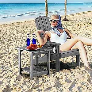 Leteuke Outdoor Side Table, Weather Resistant Outdoor Side Tables for Patio, Poly Lumber Adirondack Table, Rectangular Double Tier End Table for Backyard, Pool, Lawn, Beach, Indoor, Gray