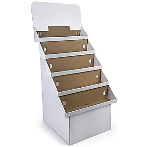Free-Standing Display Rack, White Corrugated Cardboard Construction with 5 Bins - Sold in Sets of 2