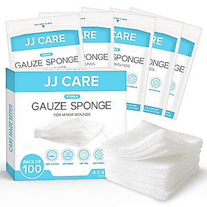 JJ CARE Sterile Gauze Pads 4" x 4" (Pack of 100), 12-Ply Cotton Gauze Pads, Individually-Wrapped Sterile Gauze Sponges, 100% Woven, Non-Stick Medical Gauze Pads for First Aid Kit & Wound Care