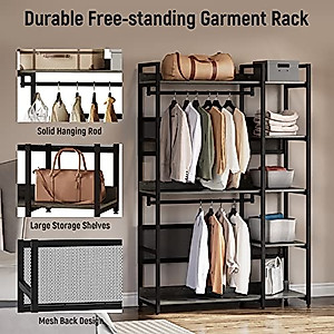 MAISONPEX 700LBS Capacity Garment Rack with Metal Shelves, Heavy Duty Clothing Rack Storage with 2 Hanging Rods, Free Standing Wardrobe Closet Organizer for Bedroom