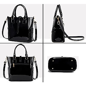 ZiMing Women Handbags and Purses Set Patent Leather Satchel Top Handle Handbag Chain Shoulder Crossbody Bags Wallet Card Holder 3 Pcs Set-Purple