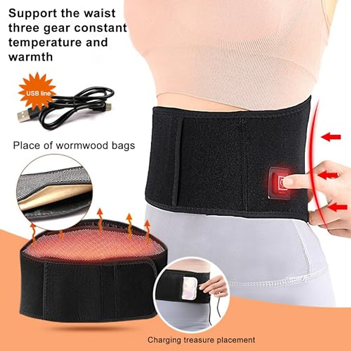 Erhigher Back Heating Pad, Adjustable Even Heating Safe Lower Back Pain Relief Electric Waist Support Vibration Massage Therapy Helpful for Lumbar Spine, Cramps Black