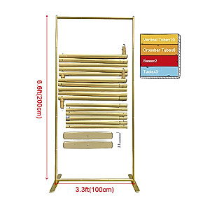 Gold Wedding Arch Backdrop Stand, 6.6FT*3.3FT Square Balloon and Flower Metal Aluminum Frame for Ceremony, Anniversary, Party, Baby Shower Photo Booth Decoration.