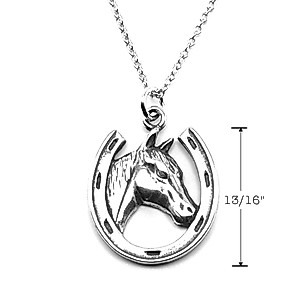 KEVIN N ANNA Sterling Silver Lucky Horseshoe Necklace, 18" (Small Horse in Horseshoe Charm)