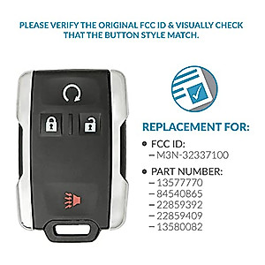 Keyless2Go Replacement for 4 Button Replacement Remote for GM M3N-32337100 13577770 84540865