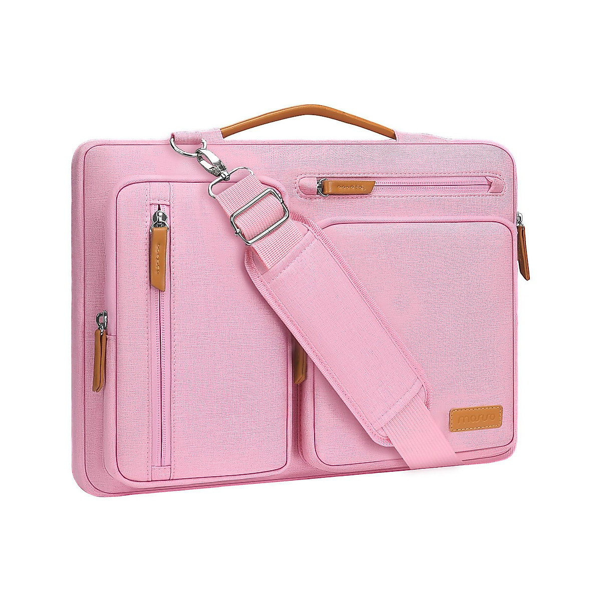 MOSISO 360 Protective Laptop Shoulder Bag,15-15.6 inch Computer Bag Compatible with MacBook Pro 16, HP, Dell, Lenovo, Asus Notebook,Side Open Messenger Bag with 4 Zipper Pockets&Handle, Pink