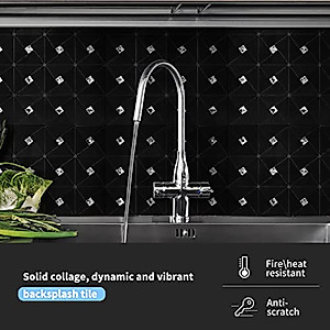 Art3d 10-Sheet Peel and Stick Backsplash Metal Mosaic Tiles for Kitchen Wall Decor, Stick on Aluminum Composite Tiles Stikers, Black Windmill Puzzle Glass Mixed