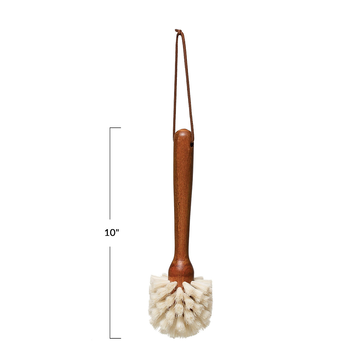 Creative Co-Op Beech Wood Dish Brush w Leather Strap, Dark Brown