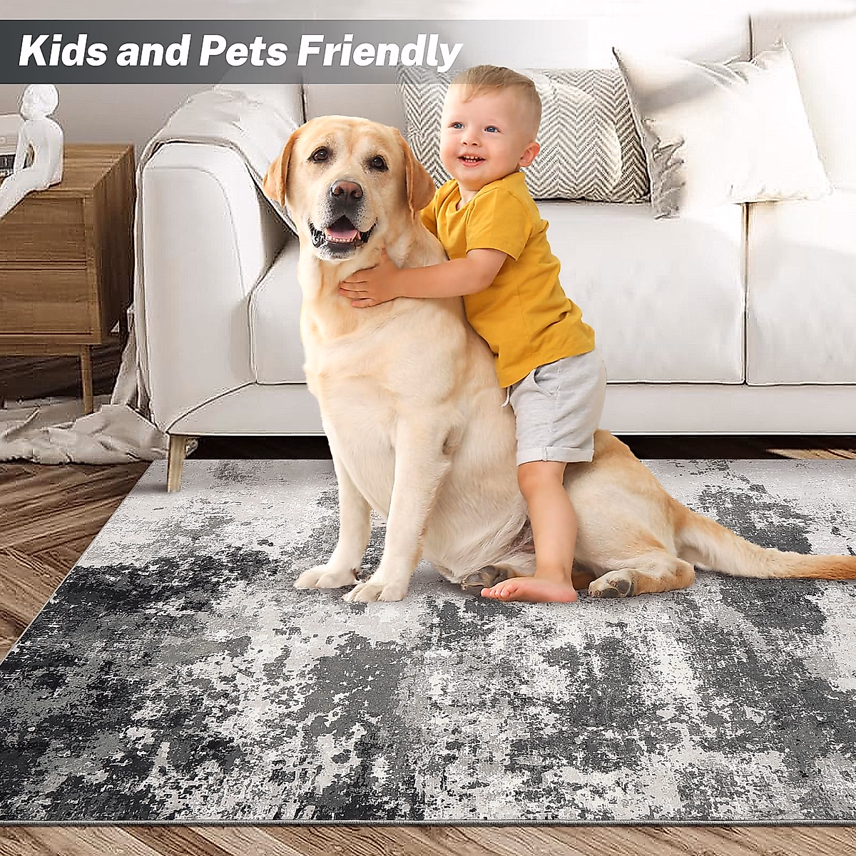 Abstract Area Rug 8'x10', Large Living Room Rug Machine Washable Rug Modern Area Rug Non-Slip Low Pile Rugs Accent Carpet for Bedroom, Kitchen, Home Office, Gray