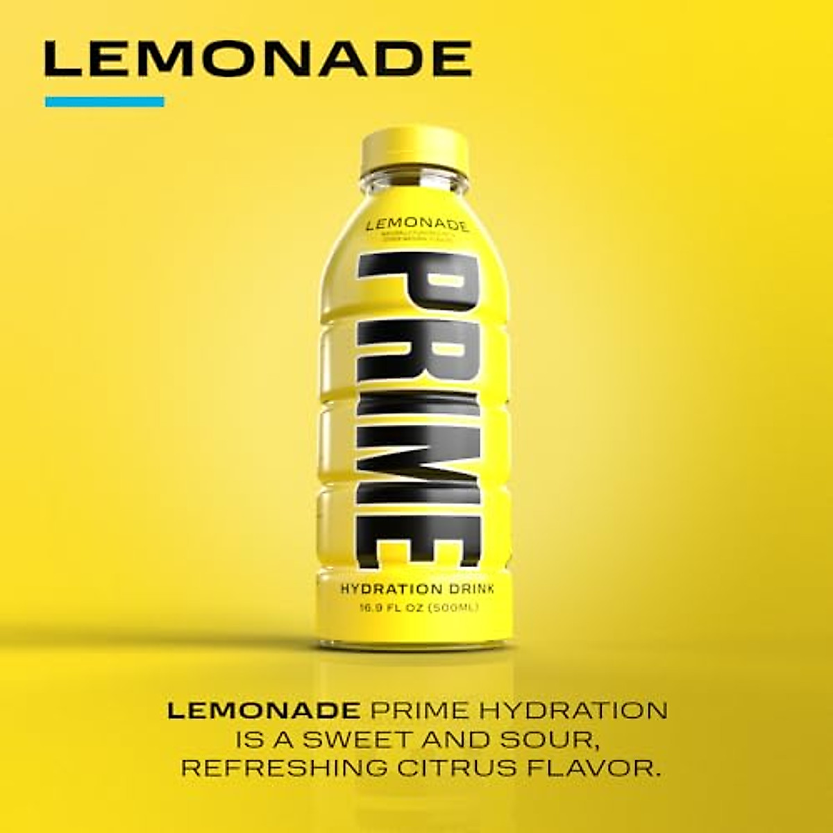 PRIME Hydration LEMONADE | Sports Drinks | Electrolyte Enhanced for Ultimate Hydration | 250mg BCAAs | B Vitamins | Antioxidants | 2g Of Sugar | 16.9 Fluid Ounce | 12 Pack