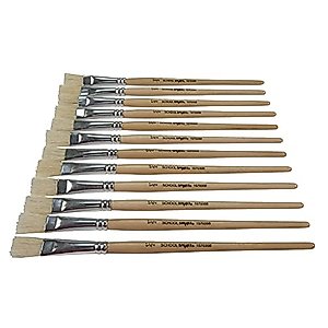 School Smart White Bristle Short Handle Paint Brush, 1/2 inch, Pack of 12