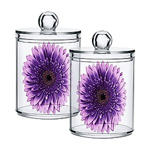 Sletend 2 Pack Plastic Qtips Holder Purple Chrysanthemum Bathroom Container Storage Holder Vanity Canister Jar for Cotton Swabs,Bath Salts,Makeup Sponges,Hair Accessories